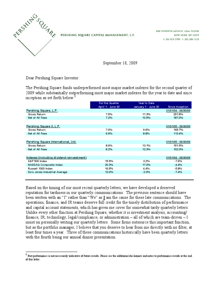 Pershing Square Q2 Letter | PDF | Investing | Stocks