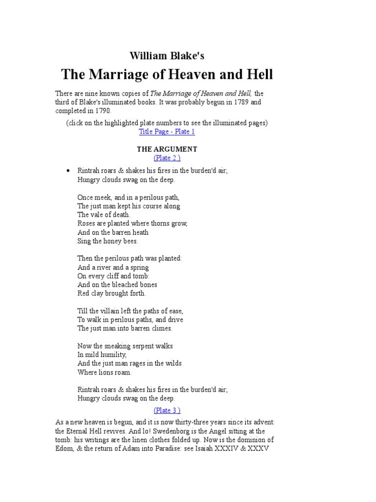 The Marriage of Heaven and Hell | PDF