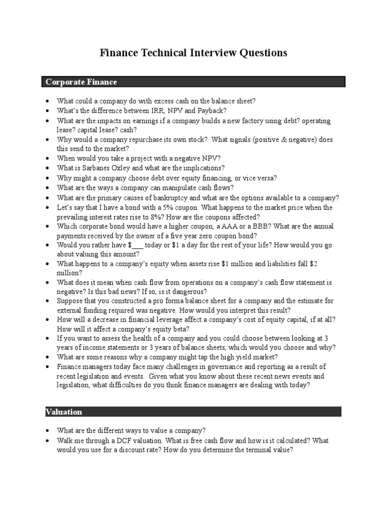 Finance Interview Preparation - 3 | PDF | Business