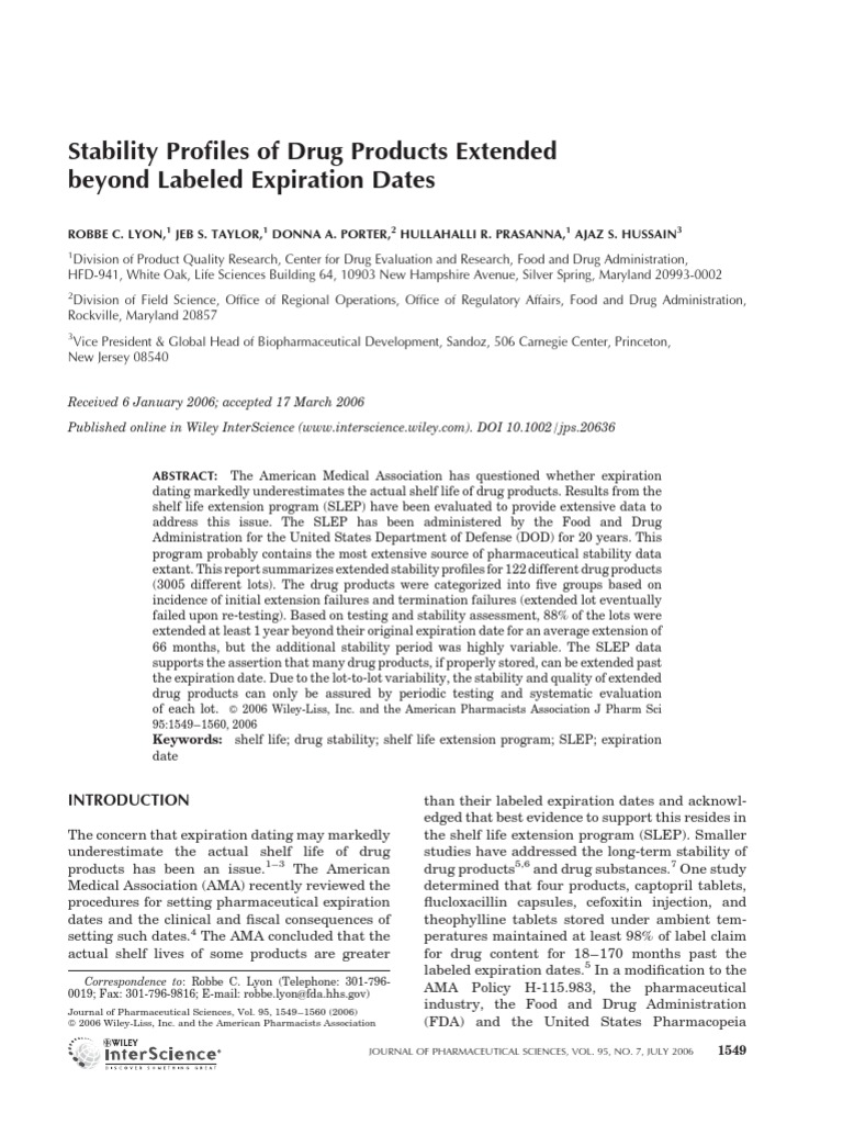 Stability Profiles of Drug Products Extended Beyond Labeled Expiration ...