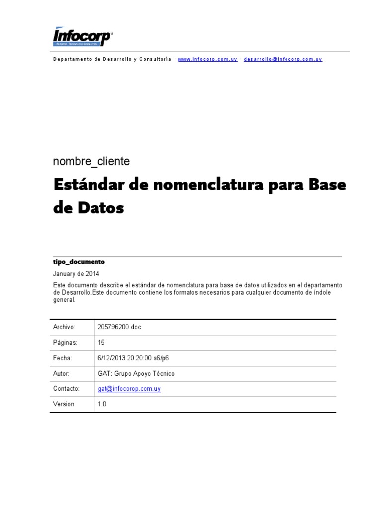 Estándar de Nomenclatura para Base de Datos | PDF | Tabla (base de datos) | Servidor SQL de ...