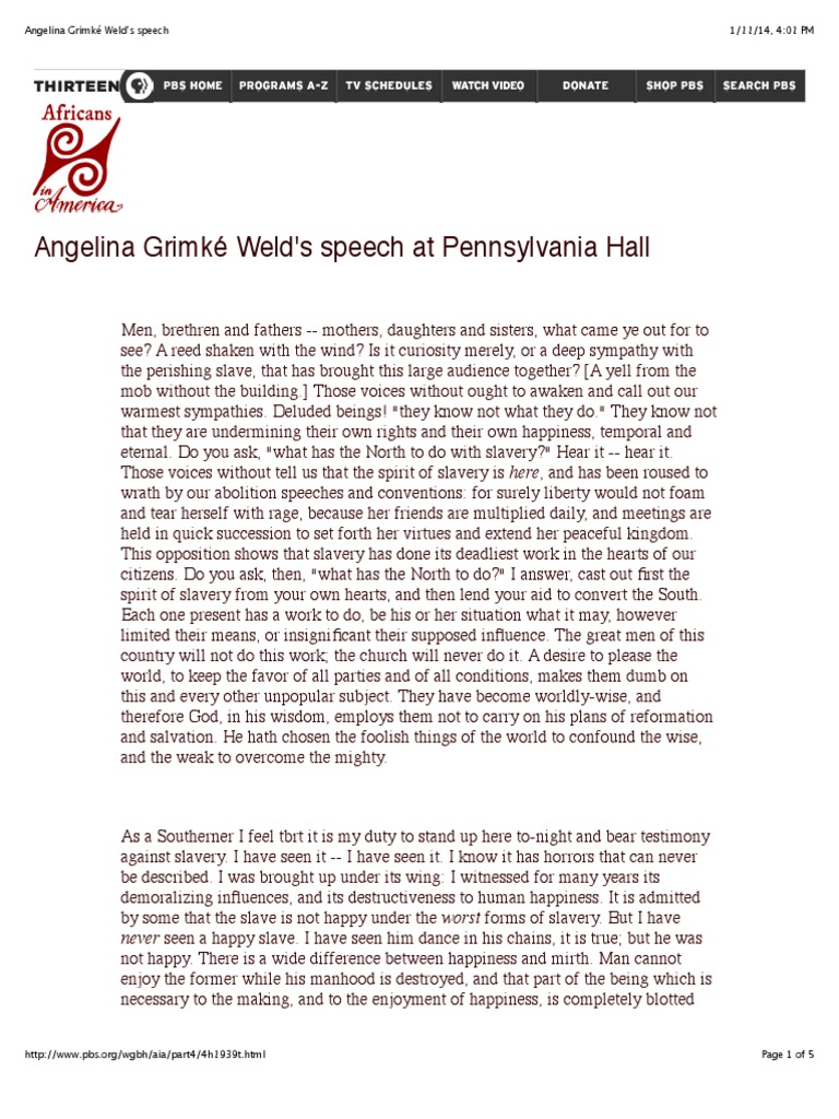 Angelina Grimké Weld's Abolition Speech | PDF | Abolitionism In The ...