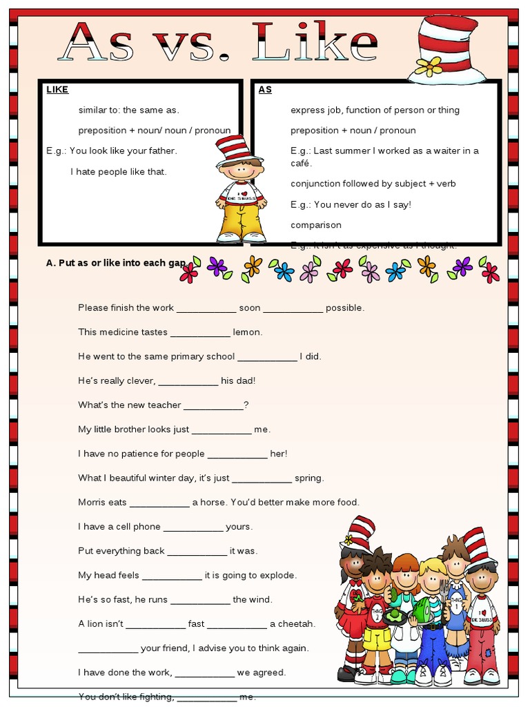 As Vs Like | PDF | Preposition And Postposition | Pronoun