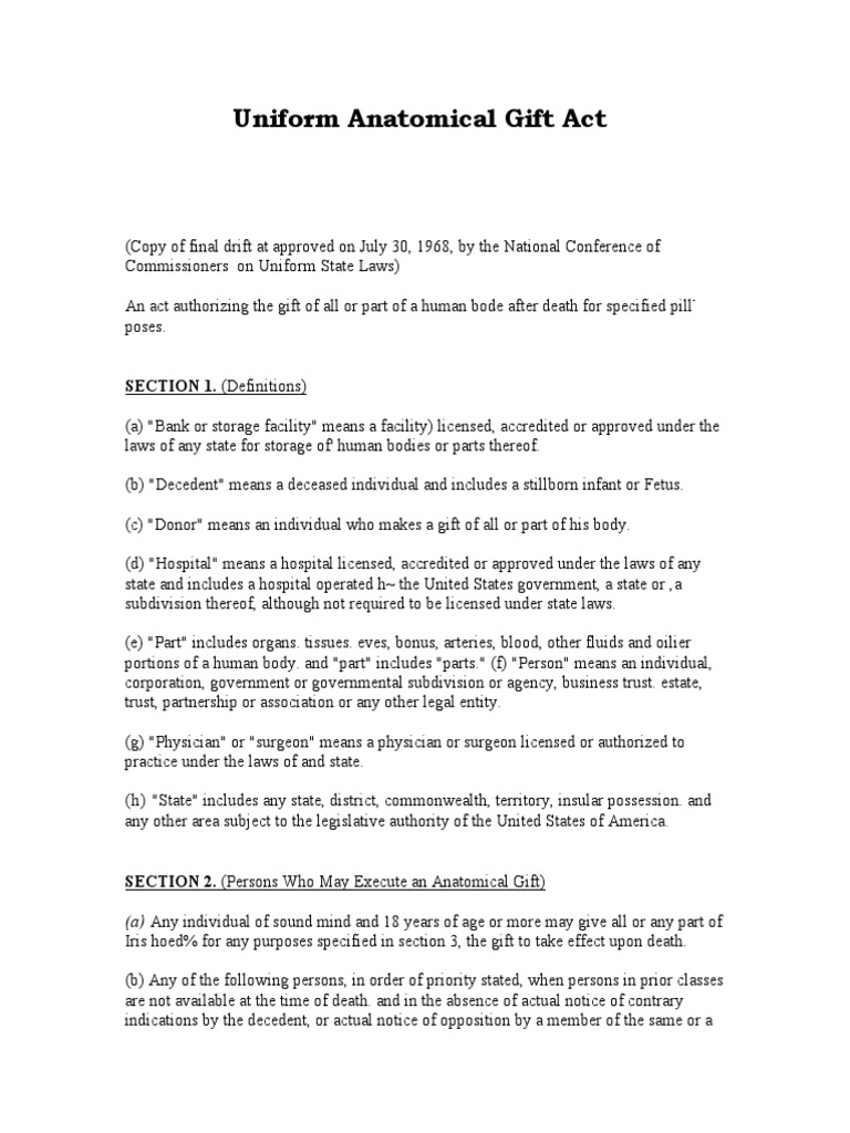 Uniform Anatomical Gift Act | PDF | Will And Testament | Organ Donation