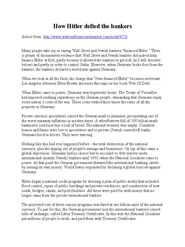 How Hitler Defied The Bankers | PDF | Hyperinflation In The Weimar ...