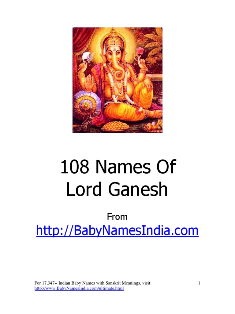 108 Names of Lord Ganesh | PDF | Hindu Mythology | Hindu Gods