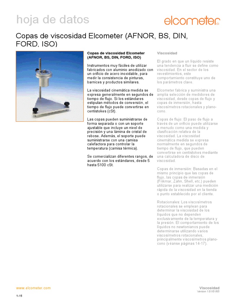FT - Copa de Flujo Ford - Elcometer | PDF | Viscosidad | Líquidos
