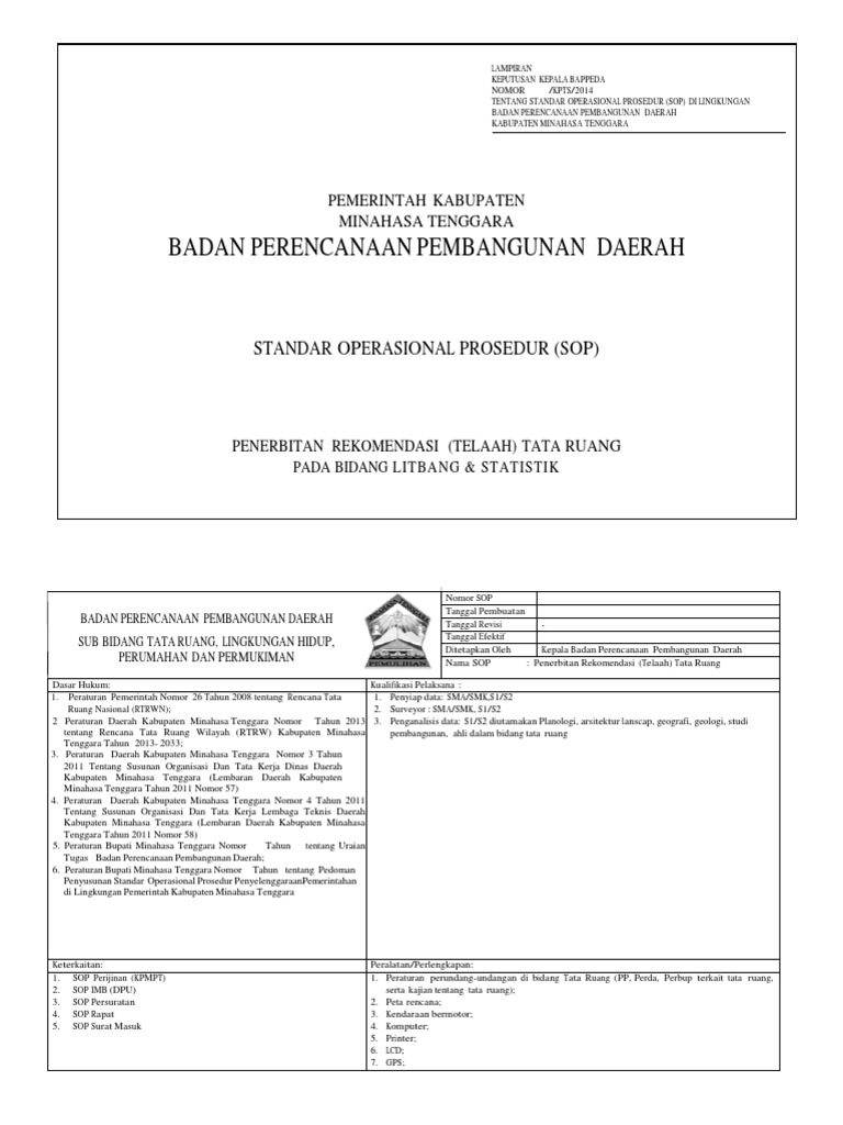 SOP 29 Rekomendasi Tata Ruang Bappeda | PDF