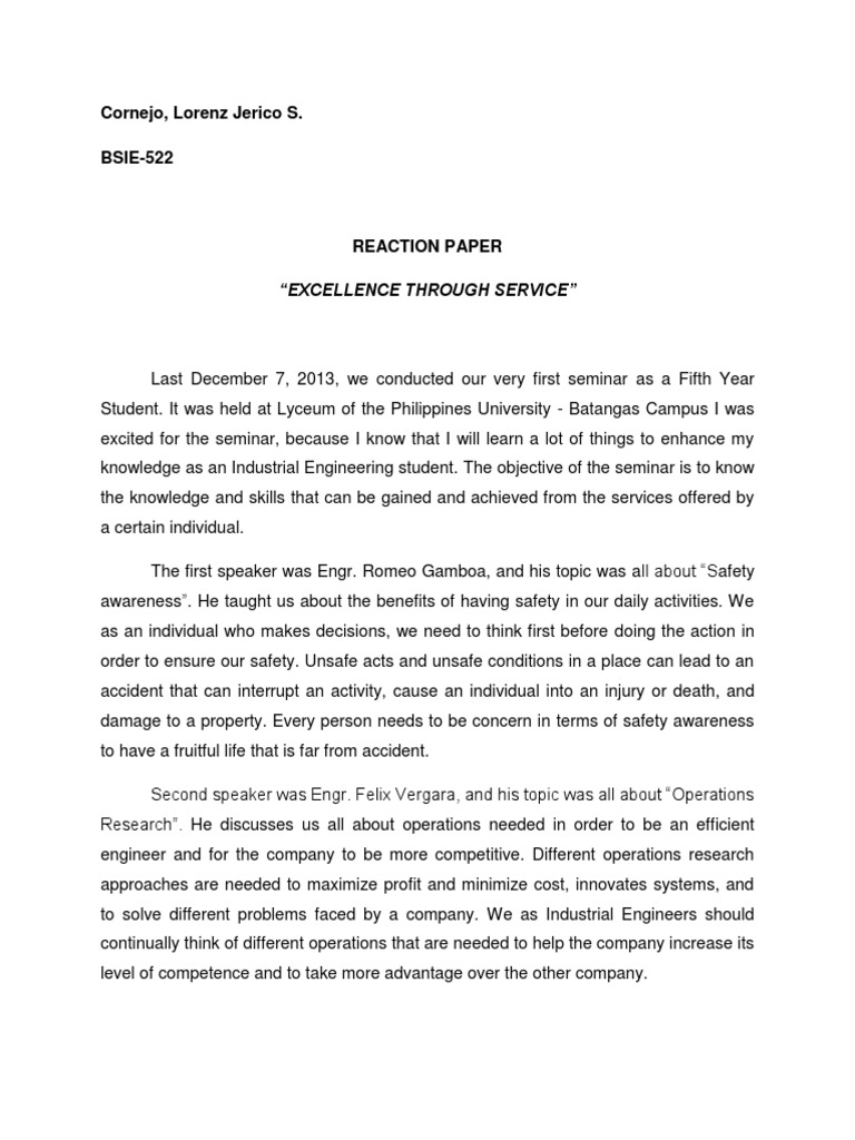 Reaction Paper | PDF | Safety | Knowledge