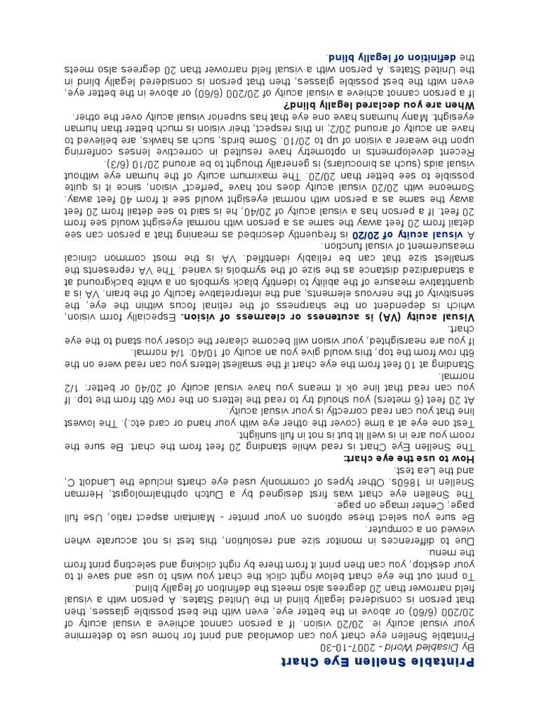 Printable Snellen Eye Chart | PDF | Visual Acuity | Vision