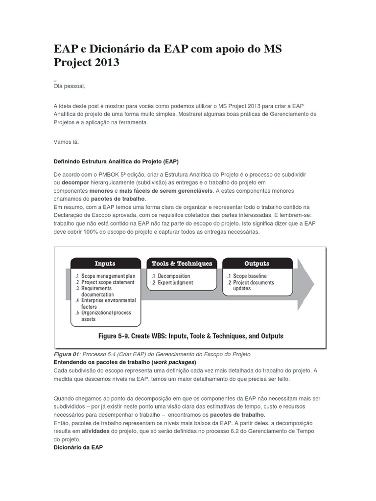 EAP e Dicionário Da EAP Com Apoio Do MS Project 2013 | PDF | Computação ...