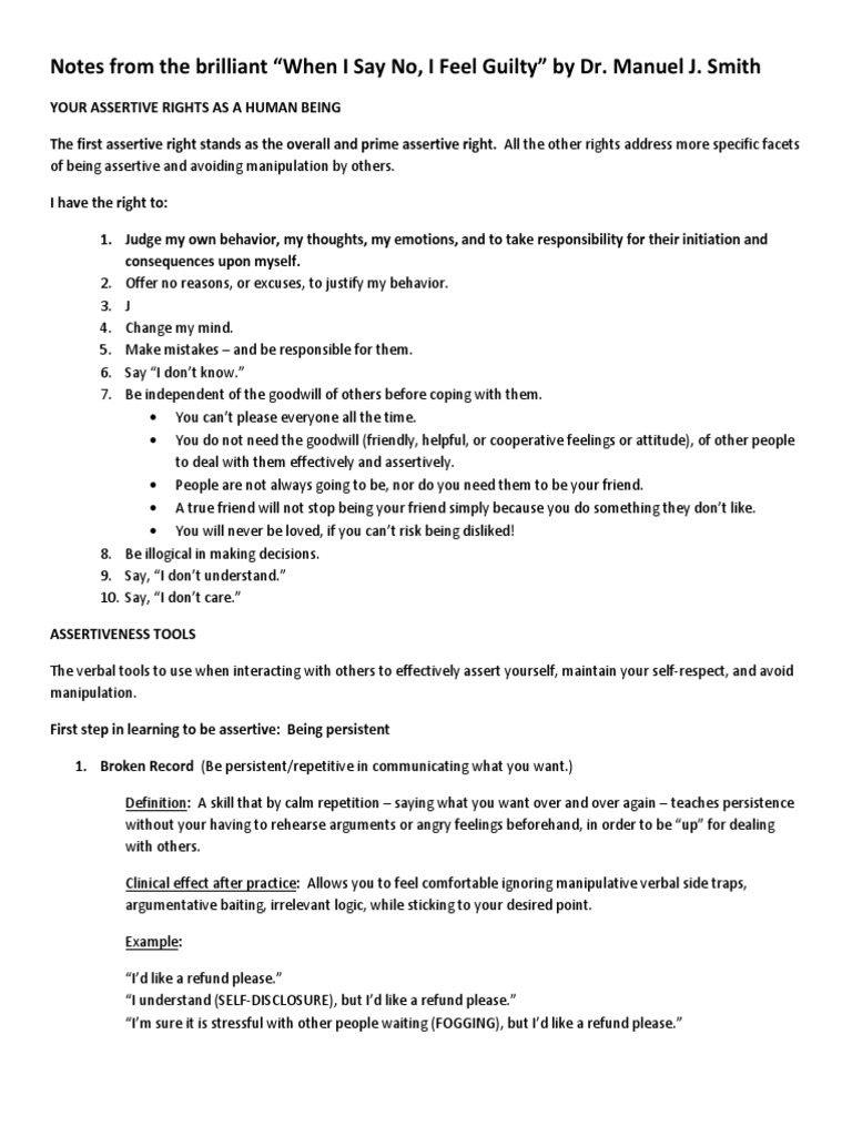 When I Say No, I Feel Guilty - Notes/Cheat Sheet | PDF | Criticism ...