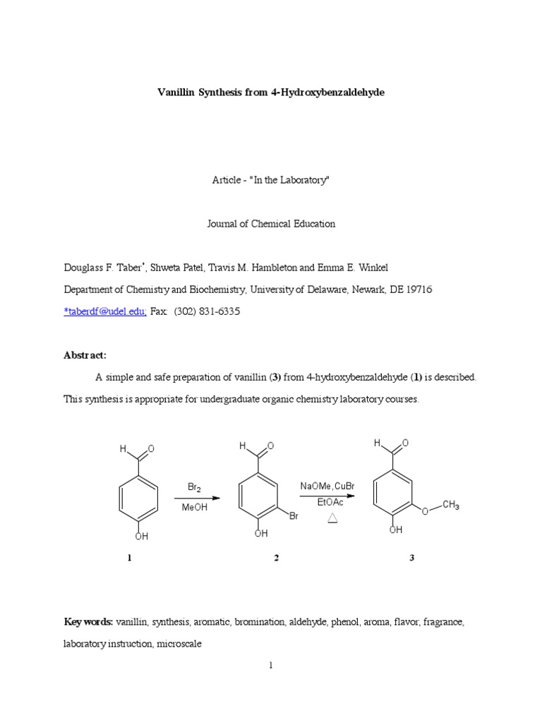 Vanillin Synthesis From 4-Hydroxybenzaldehyde: Taberdf@udel - Edu | PDF