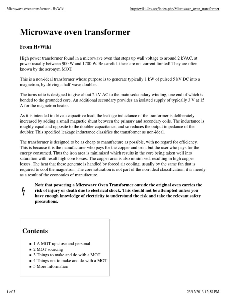 Microwave Oven Transformer Overview | PDF | Transformer | Inductor