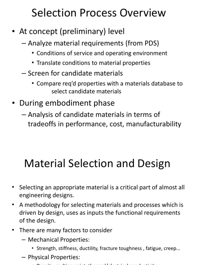 Material Selection Process Overview | PDF | Strength Of Materials ...