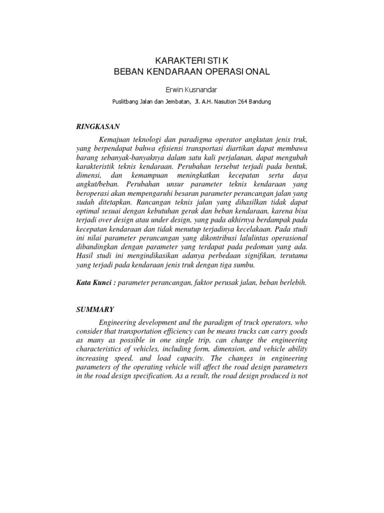 Karakteristik Beban Kendaraan Operasional | PDF