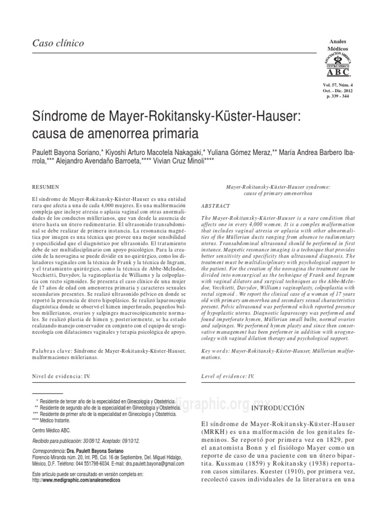 Síndrome de Mayer Rokitansky Kuster Hauser PDF | Women's Health ... Síndrome de Mayer Rokitansky Kuster Hauser PDF | Women's Health ...