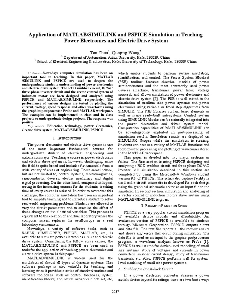 Application Of Matlab Simulink And Pspice Simulation In Teaching Power