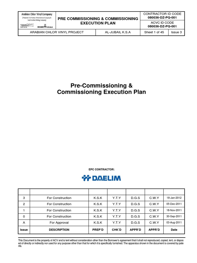 DZ PQ 001 R3 Pre Commissioning & Commissioning Execution Plan | PDF ...