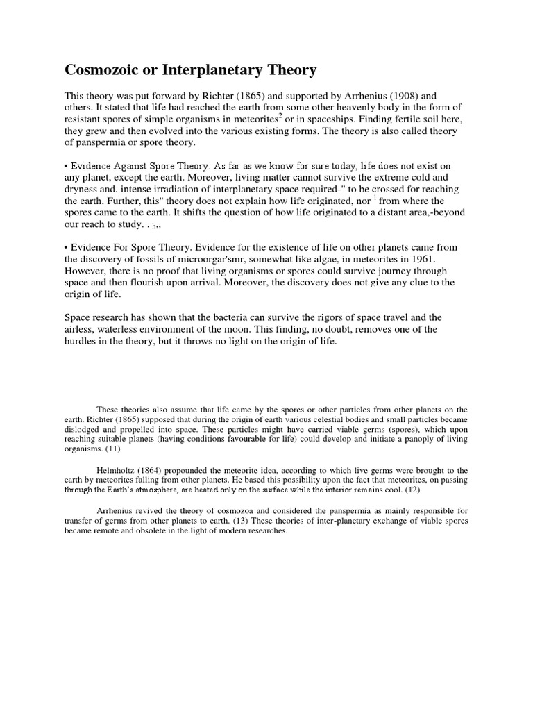 Cosmozoic or Interplanetary Theory | Outer Space | Life