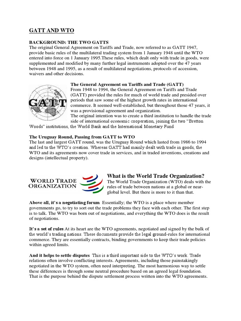 Gatt and Wto | World Trade Organization | General Agreement On Tariffs And Trade