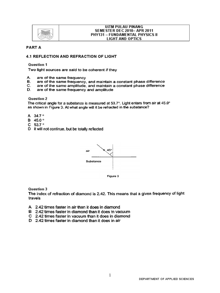 Physics Exam: Light & Optics | PDF