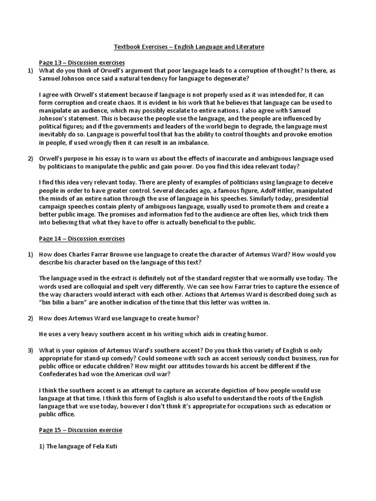 Textbook Exercises on Language Use | PDF | George Orwell | English Language