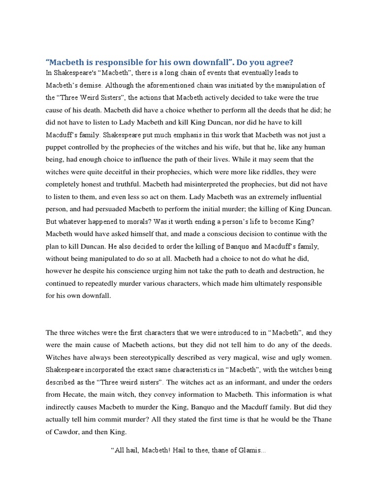 Macbeth Is Responsible For His Own Downfall | PDF | Macbeth ...