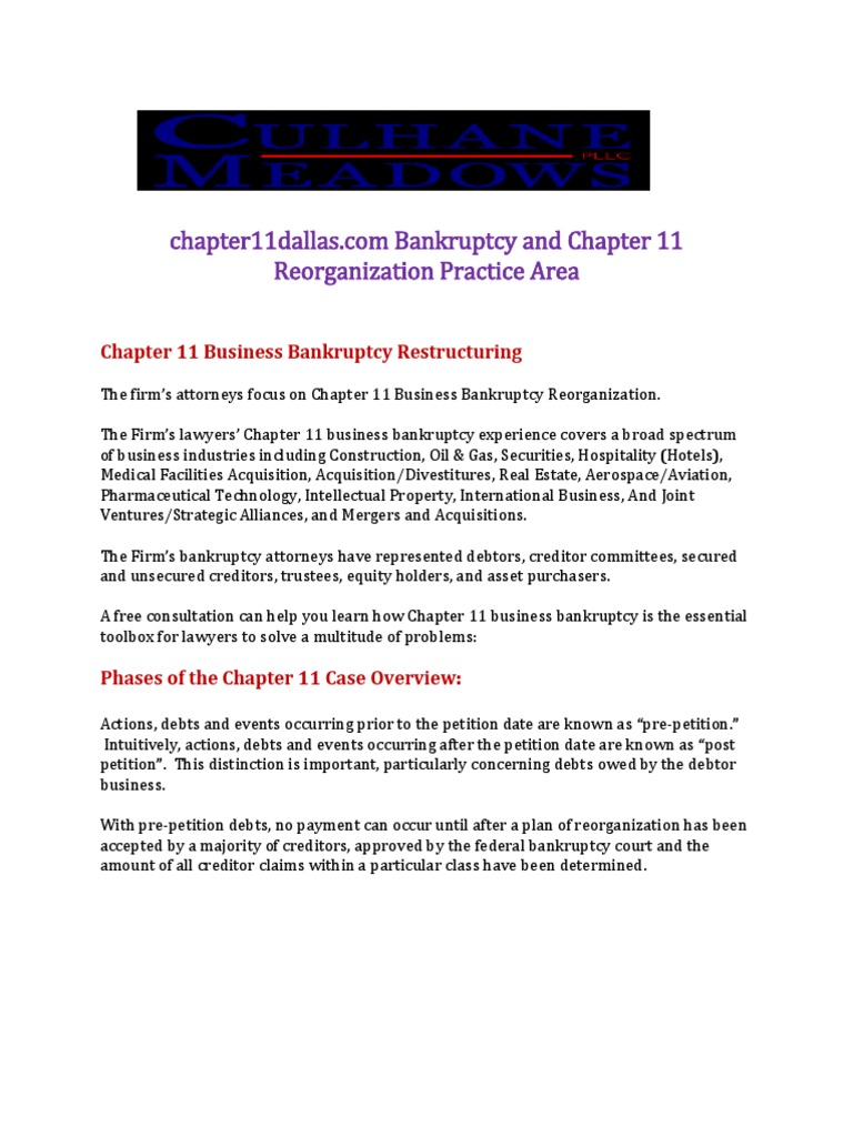 Bankruptcy and Chapter 11 Reorganization Practice Area | PDF | Chapter 11 | Bankruptcy