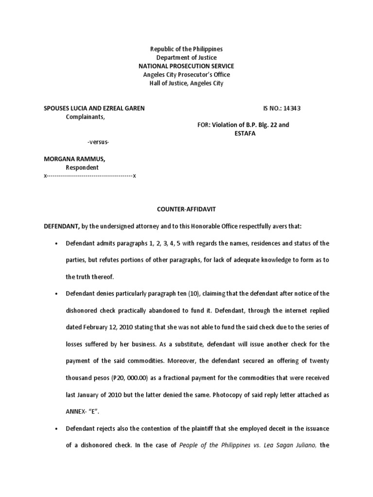Counter Affidavit | Prosecutor | Fraud