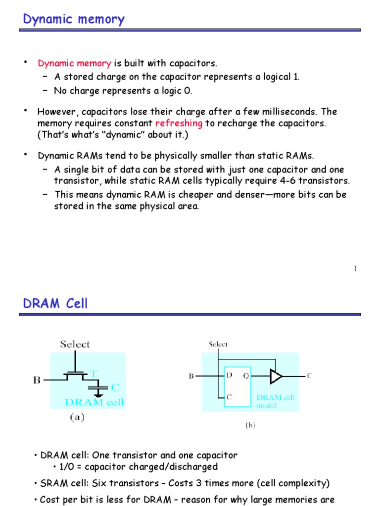 14-RAM&ROM - Dynamic Memory Is Built With Capacitors. A Stored Charge On The Capacitor ...