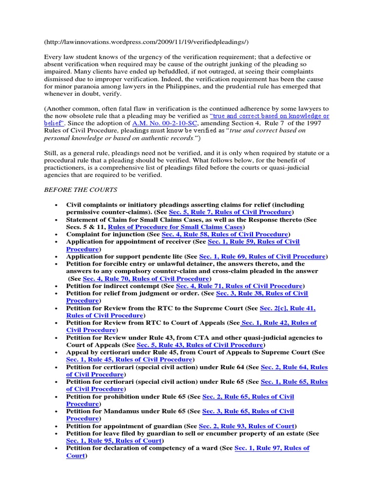 Pleading Must Be Verified | Pleading | Annulment