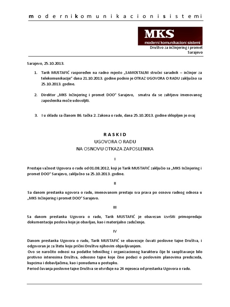 (184031073) Raskid Ugovora o Radu | PDF