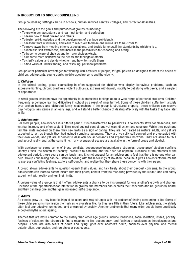 Group Counseling | PDF | Psychotherapy | Adolescence