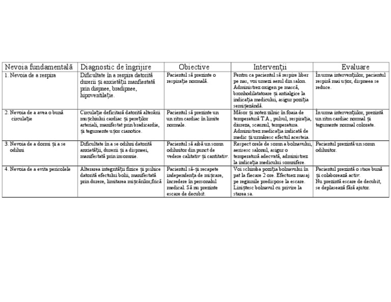 Tabel Plan Ingrijire | PDF