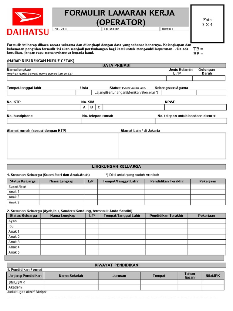 Formulir Aplikasi Lamaran PT - Adm | PDF