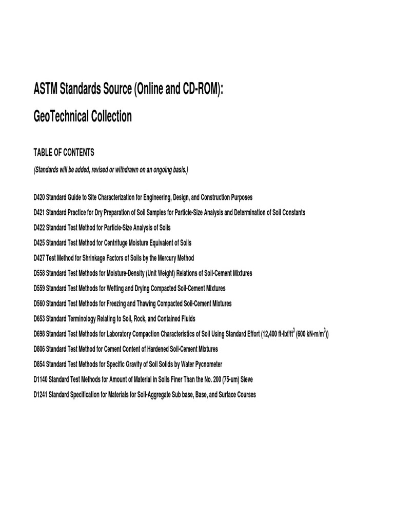 ASTM Standards Source-Code Numbers | PDF | Geotechnical Engineering | Soil