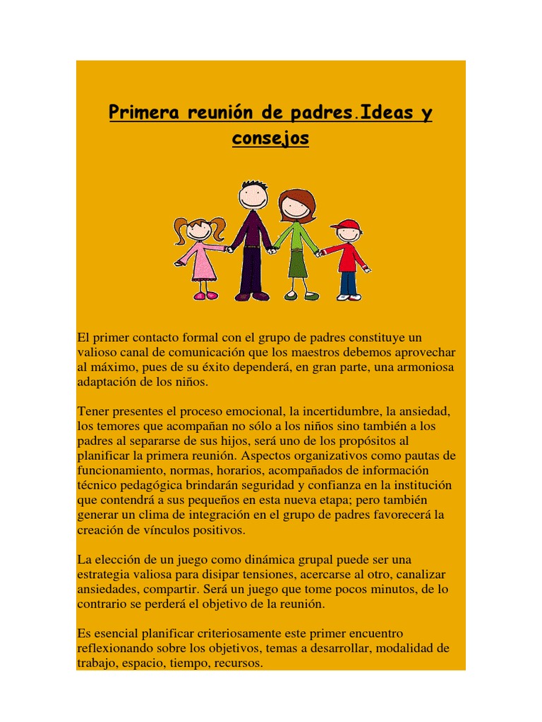 Primera Reunión de Padres - Ideas y Consejos | PDF