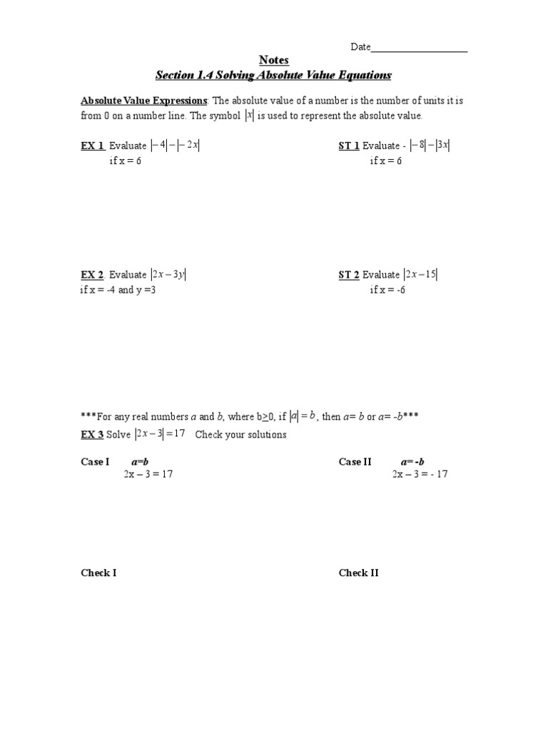 1.4 Solving Absolute Value Eqts | PDF