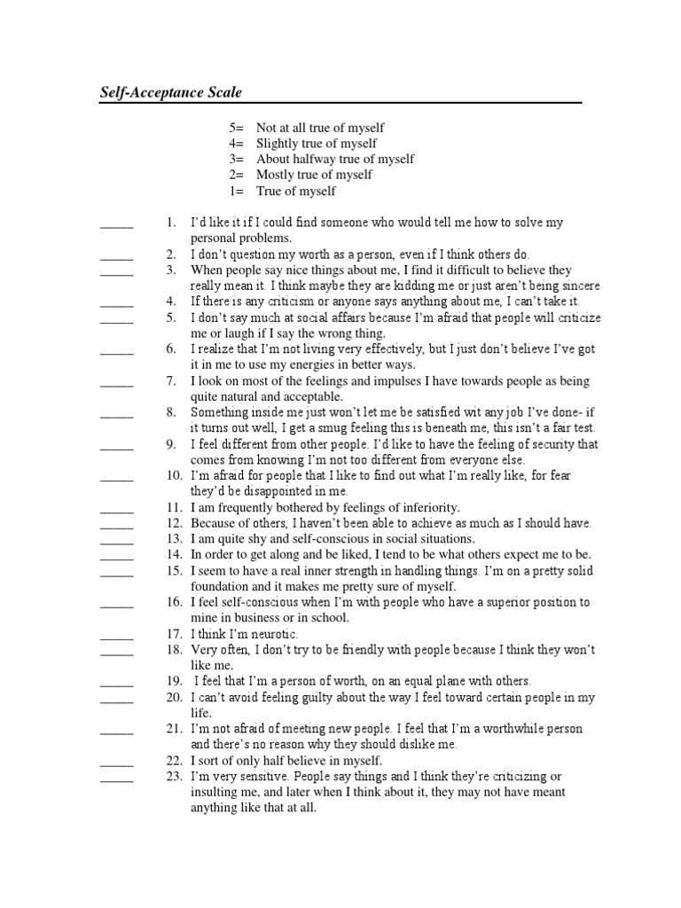 Self-Acceptance Scale | PDF