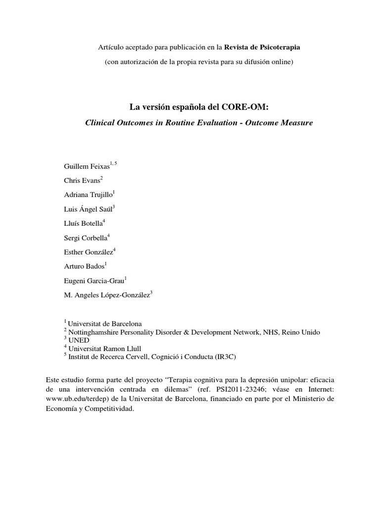 Core Om | PDF | Psychotherapy | Validity (Statistics)