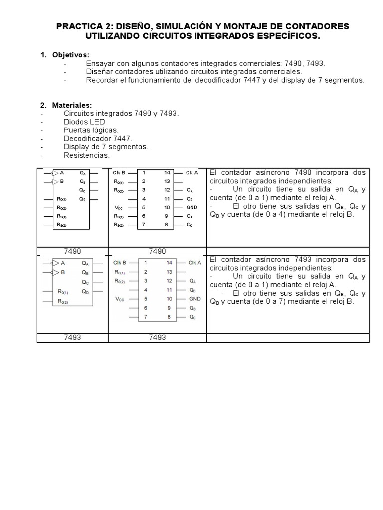 Pràctica 02. Contadores Integrados 7490 - 7493 | PDF | Circuitos ...