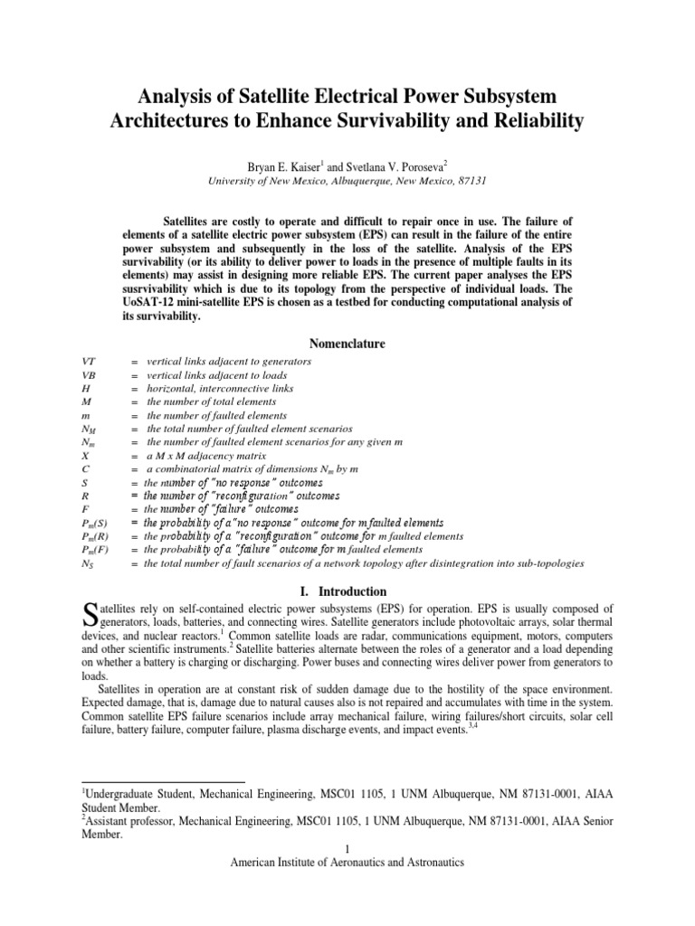 Analysis of Satellite Electrical Power Subsystem Architectures To ...
