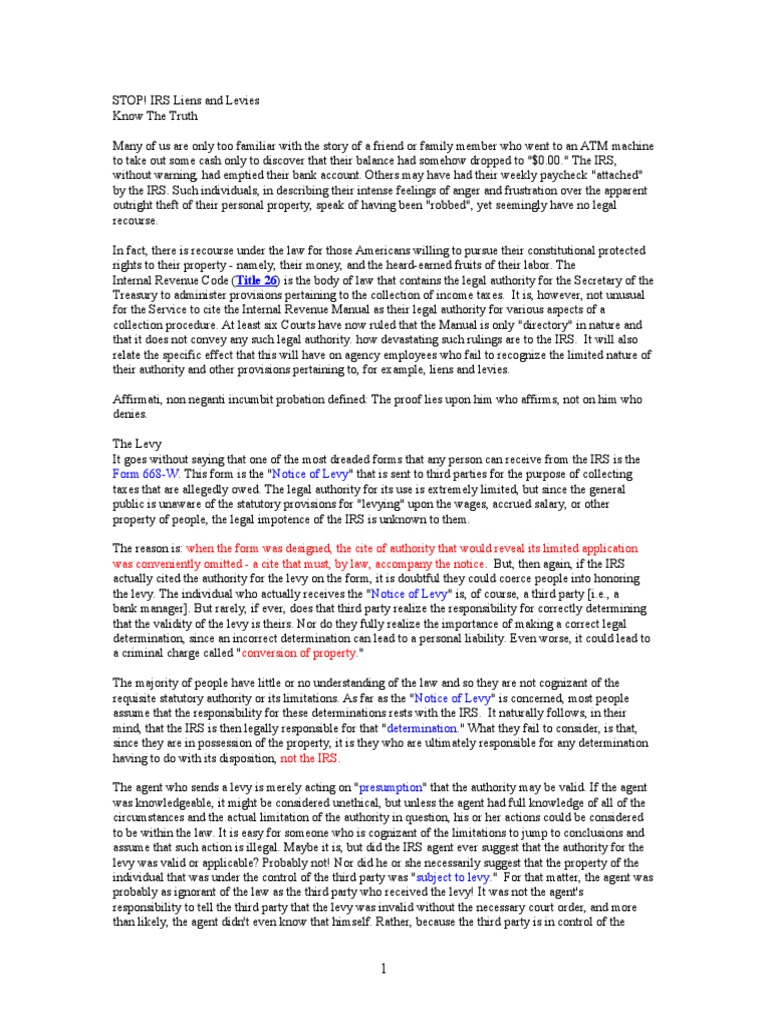 STOP! IRS Liens and Levies Know The Truth | PDF | Wage | Internal ...