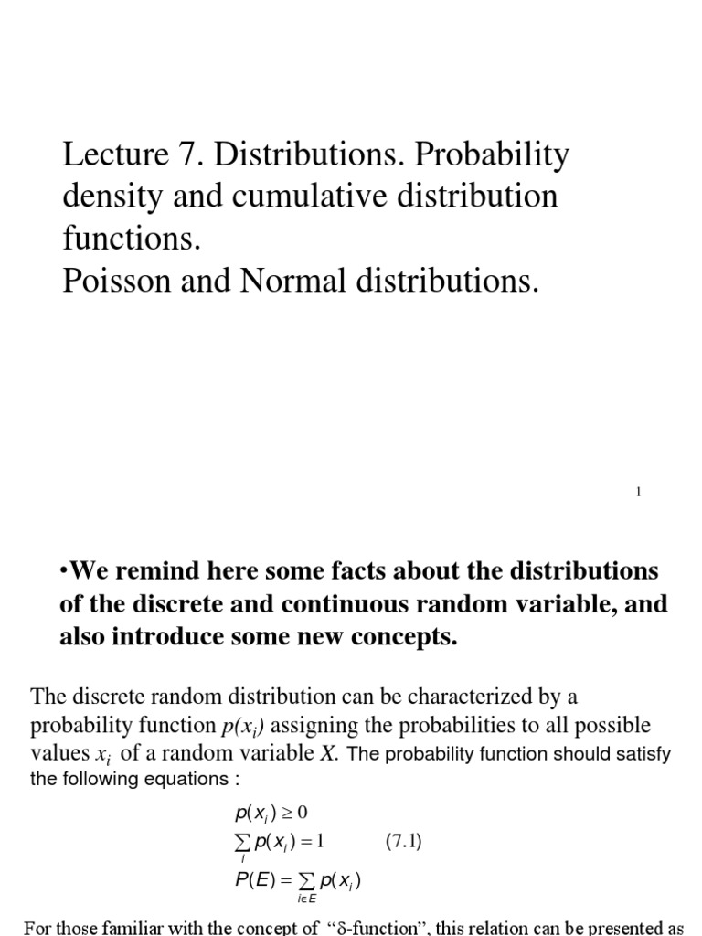 Lecture 7. Distributions. Probability Density and Cumulative ...