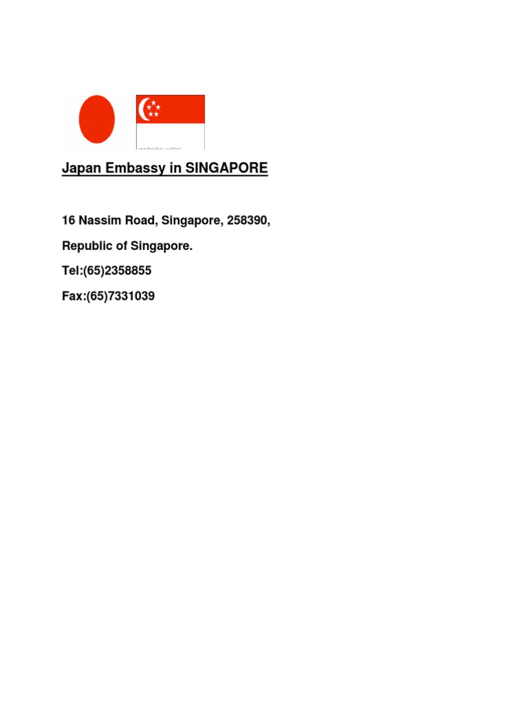 Japan Embassy Contact Information in Singapore | PDF