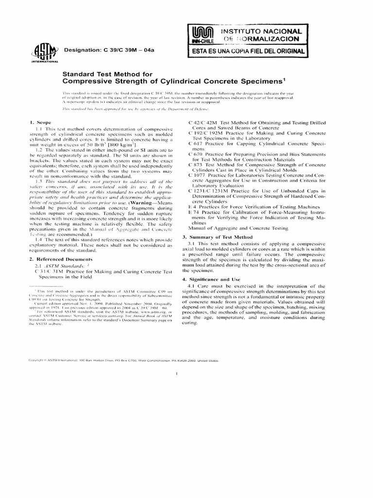 Astm C39-04 PDF | PDF