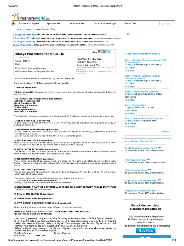 Infosys Placement Paper Question Bank | PDF | Master Of Business ...