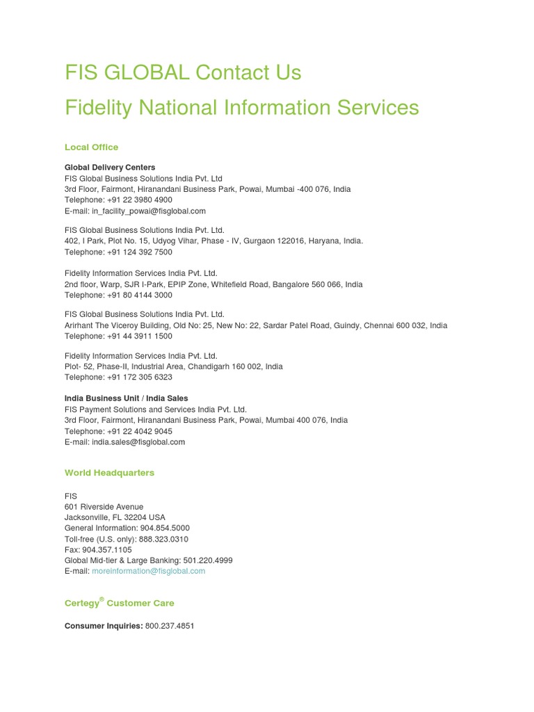 Fis Global Contact Us | PDF