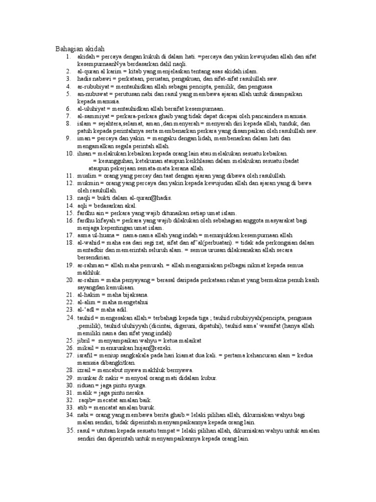 NOTA Bahagian Akidah PENDIDIKAN AGAMA ISLAM PMR | PDF | Filsafat ...